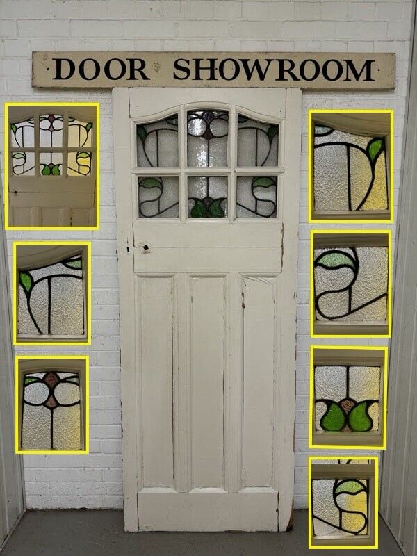 Reclaimed Victorian Edwardian Pine Internal panel Stained Glass Door 2 ...