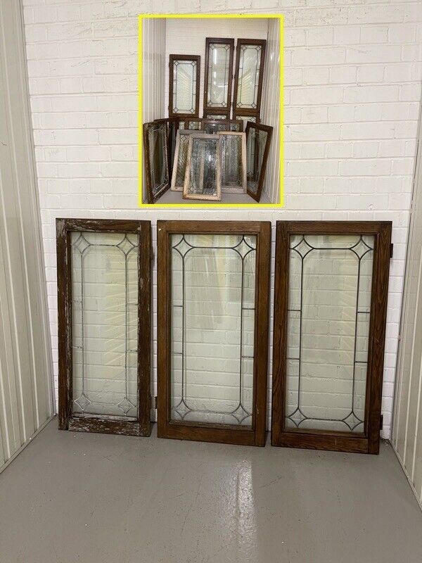 Job Lot Of Three Double Glazed Leaded Trim Oak Wooden Windows Various ...