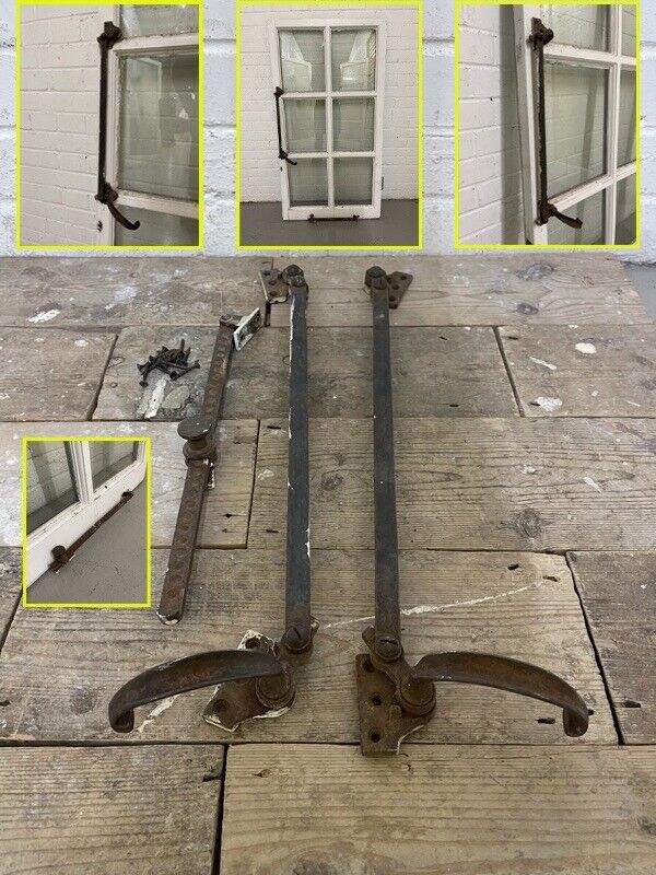 Large Pair Of Reclaimed Antique Old Cast Iron Window Handles and a Sta ...